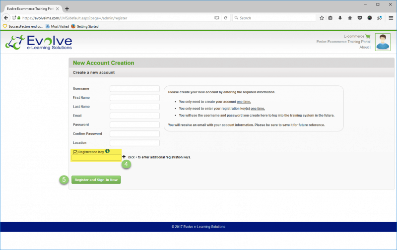 Training Setup Using Registration Keys - Evolve e-Learning Solutions